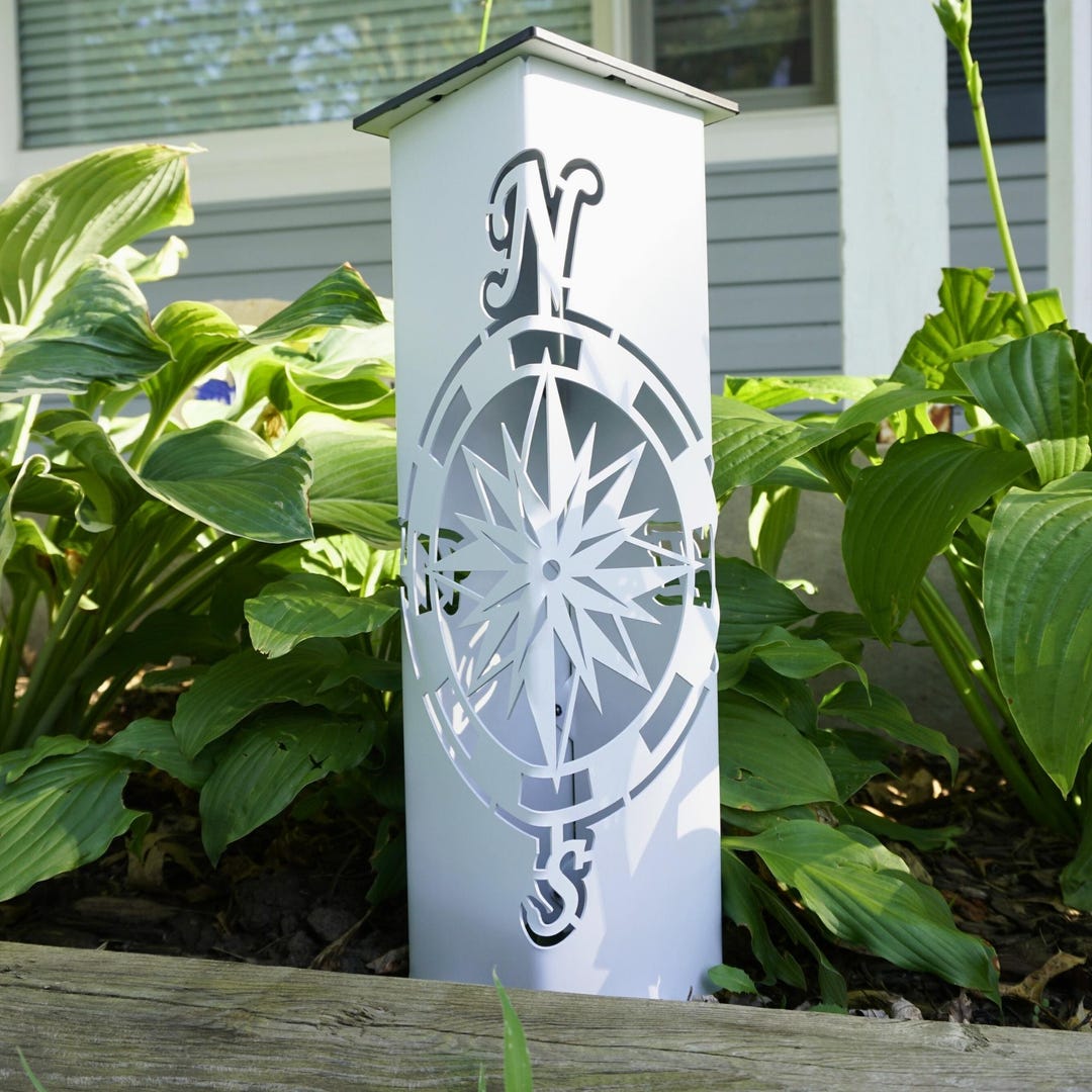 Solar Garden Column, Compass Rose Yard Light, Corten Steel Outdoor ...