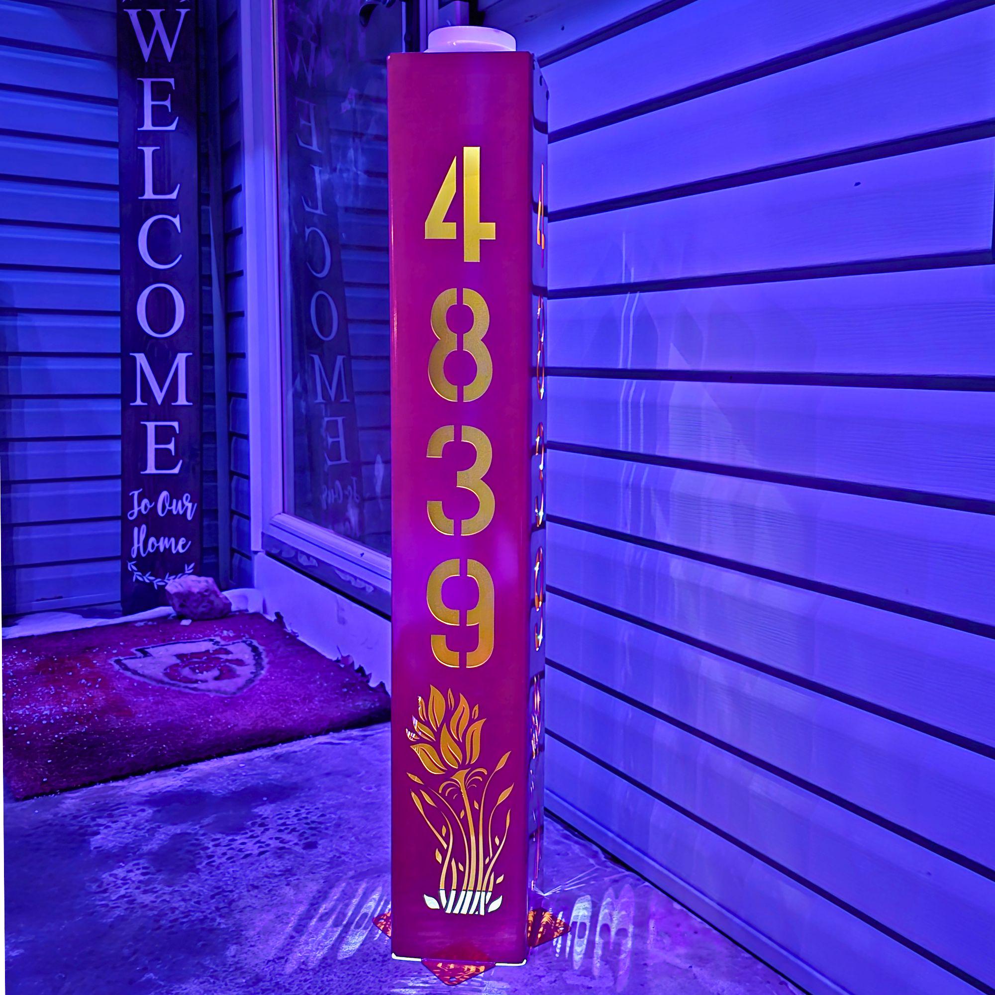 Custom LED Lighted Metal Address Post - Modern House Numbers With ...