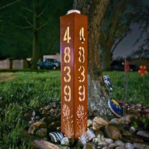 Custom LED Lighted Metal Address Post - Modern House Numbers With ...