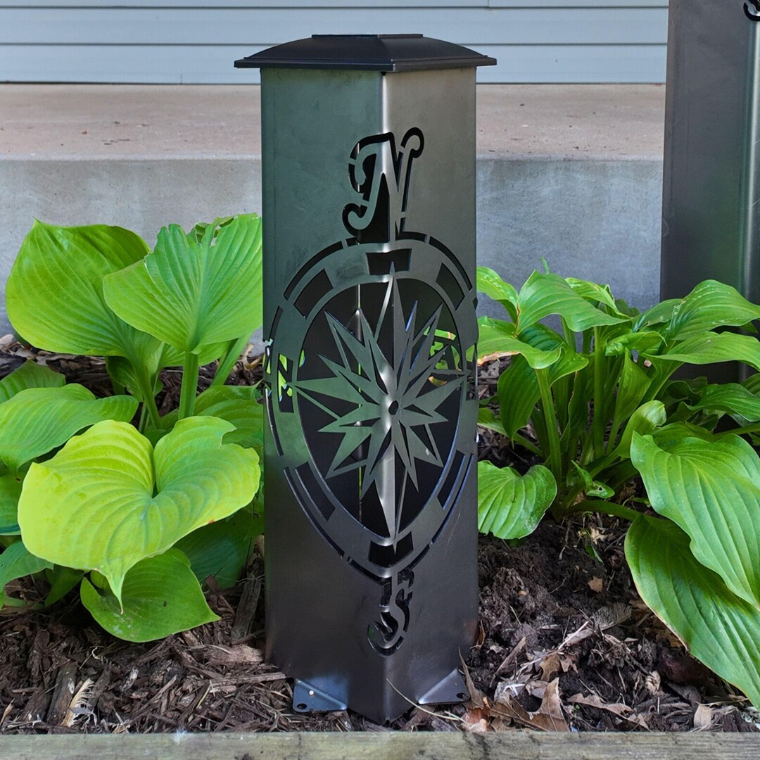 Solar Garden Column, Compass Rose Yard Light, Corten Steel Outdoor ...