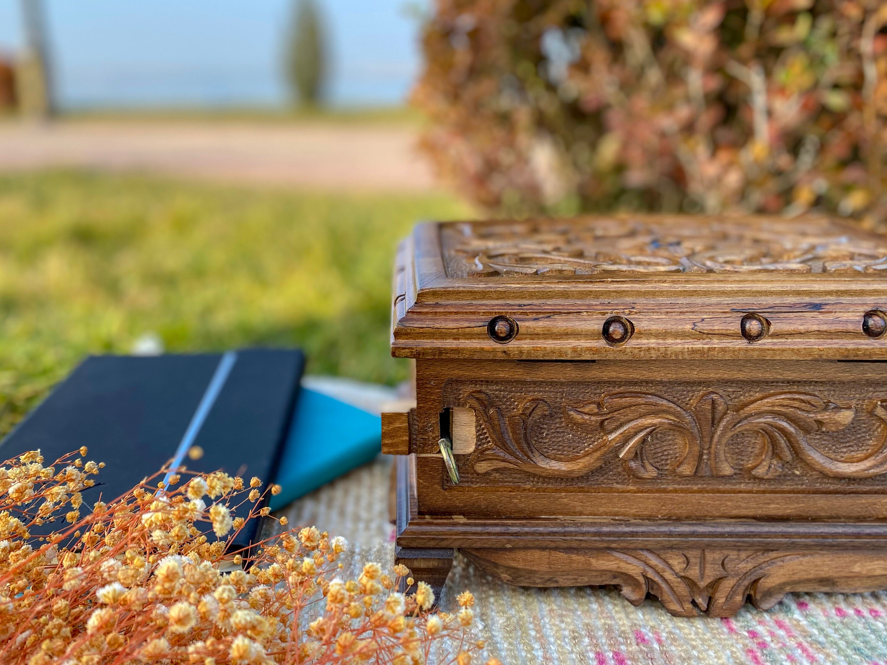 suppliers online Treasure Chest With Lock, Wooden Keepsake Box, Carved ...