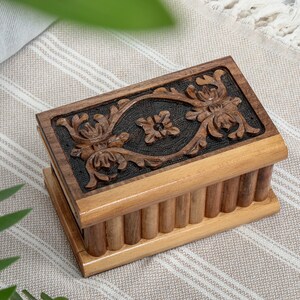 Two Tone Hand Carved Secret Lock Jewelry Box, Personalized Puzzle Box ...