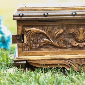 Secret Lock Wooden Box, Carved Wooden Chest, Wooden Locking Box, Wooden ...