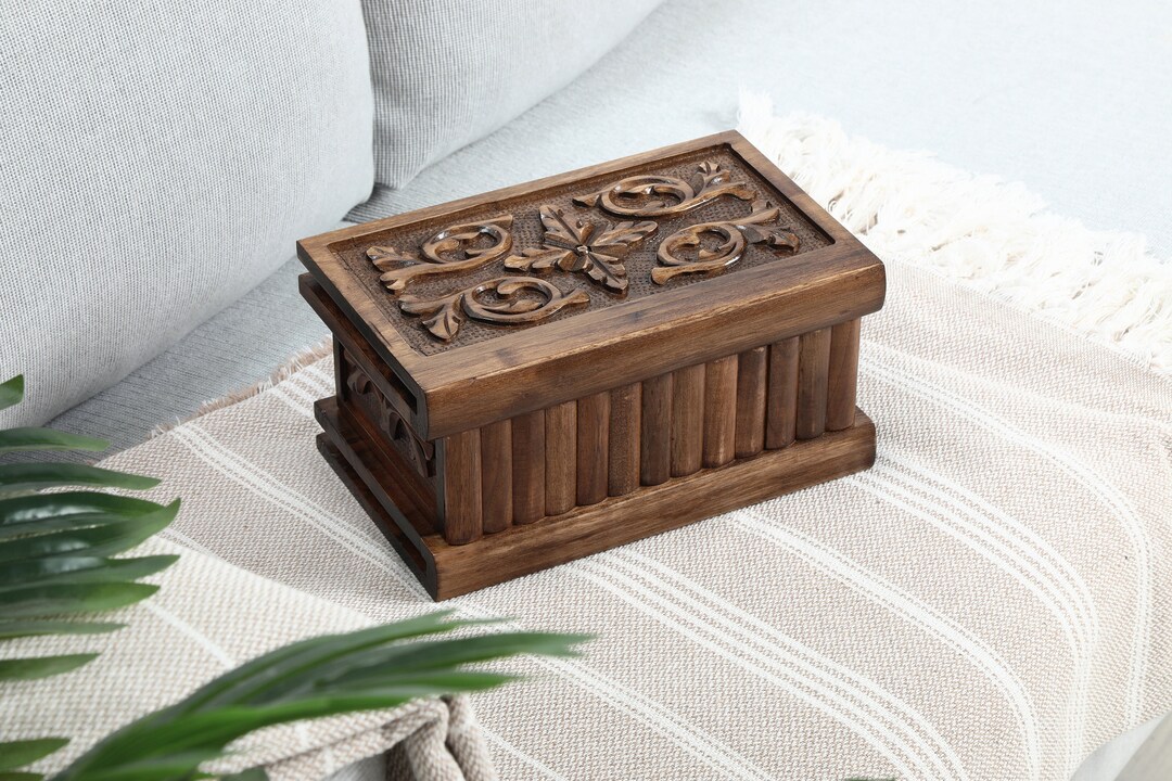 Wooden Puzzle Chest With Secret Lock, Engraved Large Wooden Box, Walnut ...