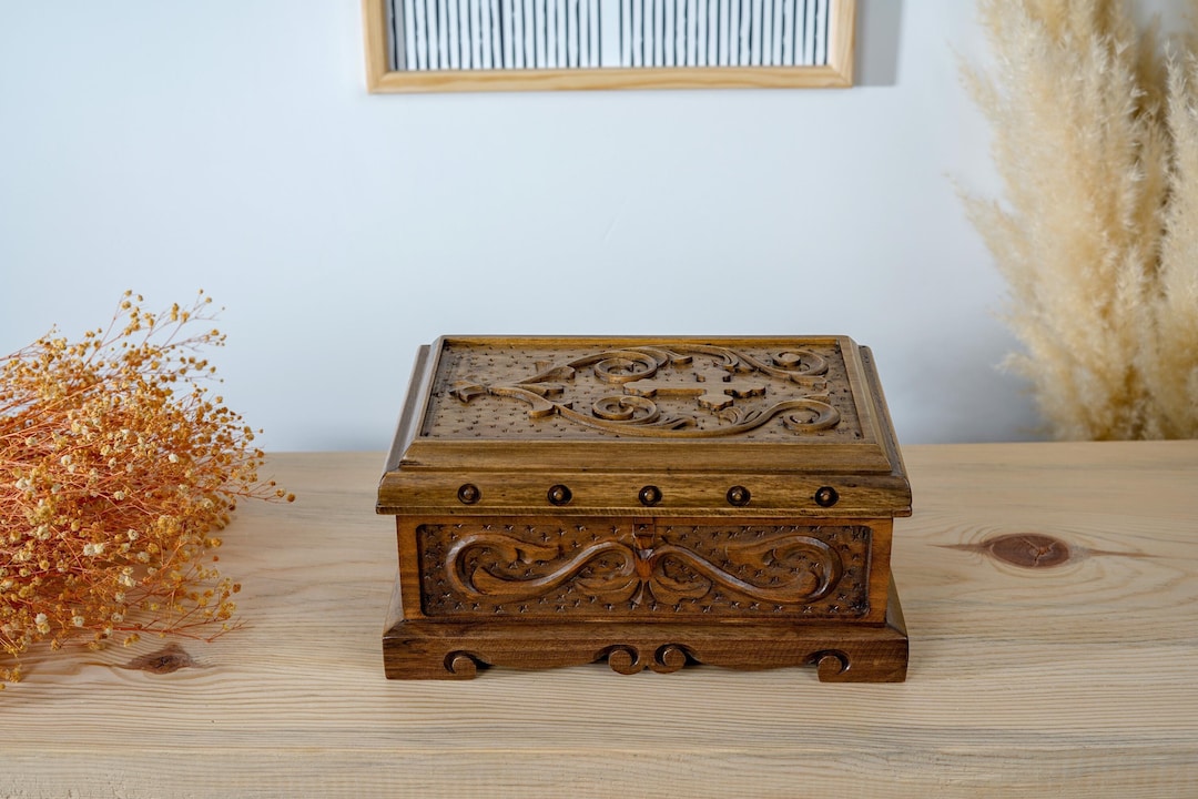 Hand Carved Bible Box, Cross Motif Gift Box, Religious Gift Box, Pastor ...