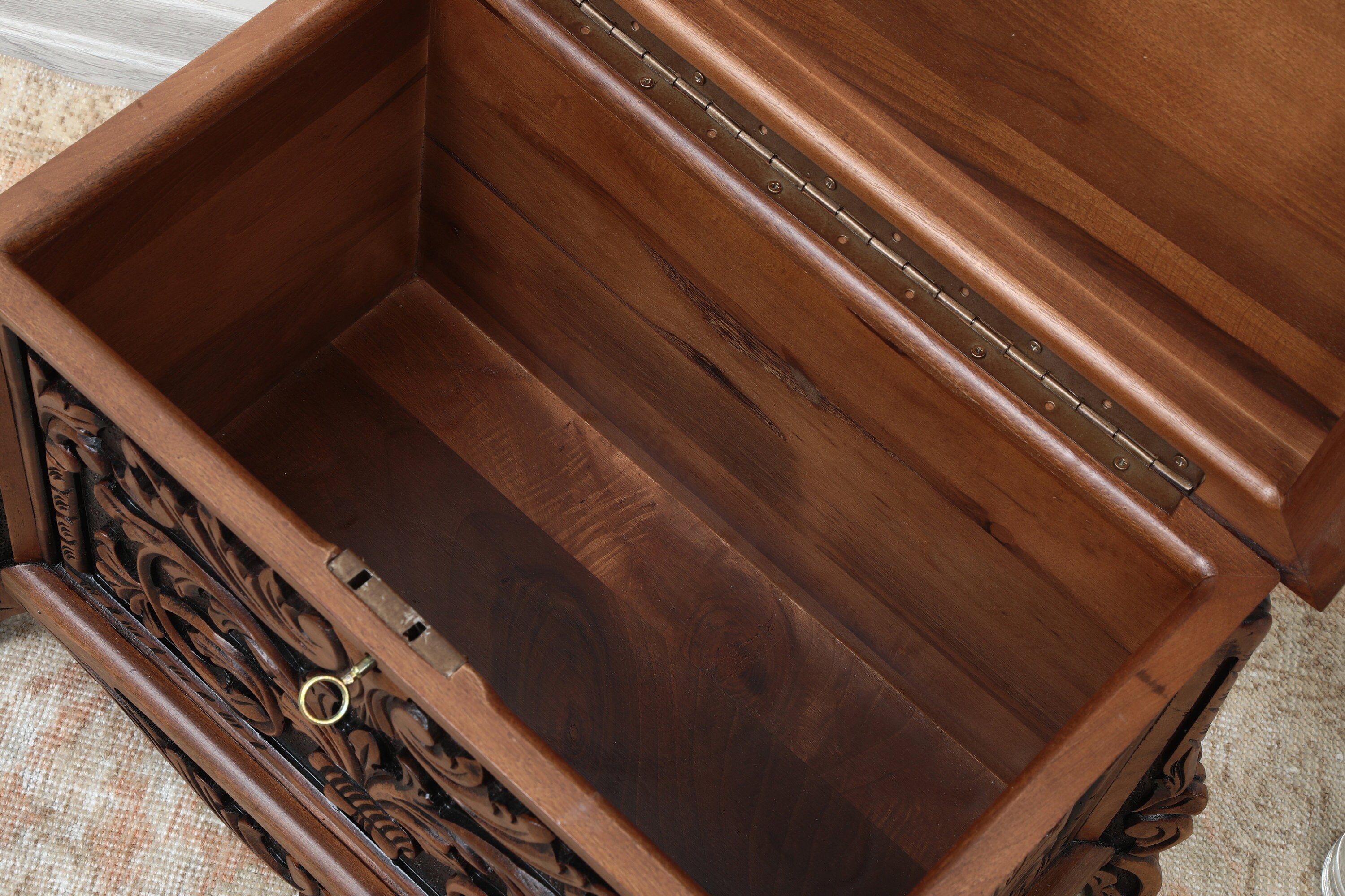 Hand Carved Vintage Chest With Key Hope Chestottoman Storage - Etsy