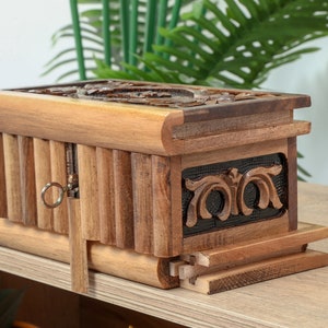 Two Tone Hand Carved Secret Lock Jewelry Box, Personalized Puzzle Box ...
