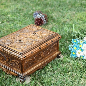 Secret Lock Wooden Box, Carved Wooden Chest, Wooden Locking Box, Wooden ...