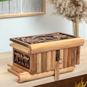Two Tone Hand Carved Secret Lock Jewelry Box, Personalized Puzzle Box ...