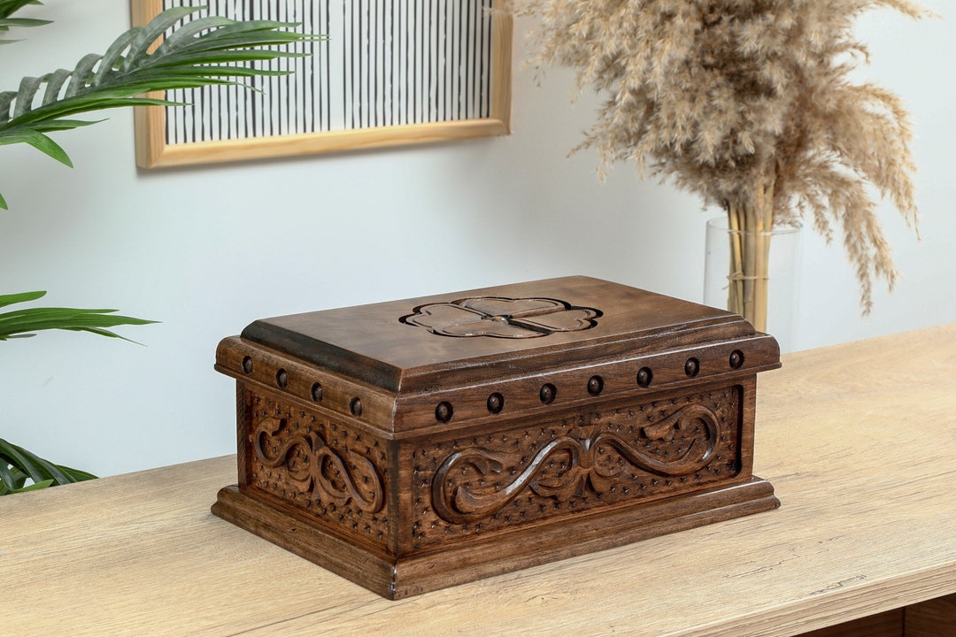 Wooden Chest for Treasure, Secret Lock Jewelry Box, Locked Keepsake Box ...