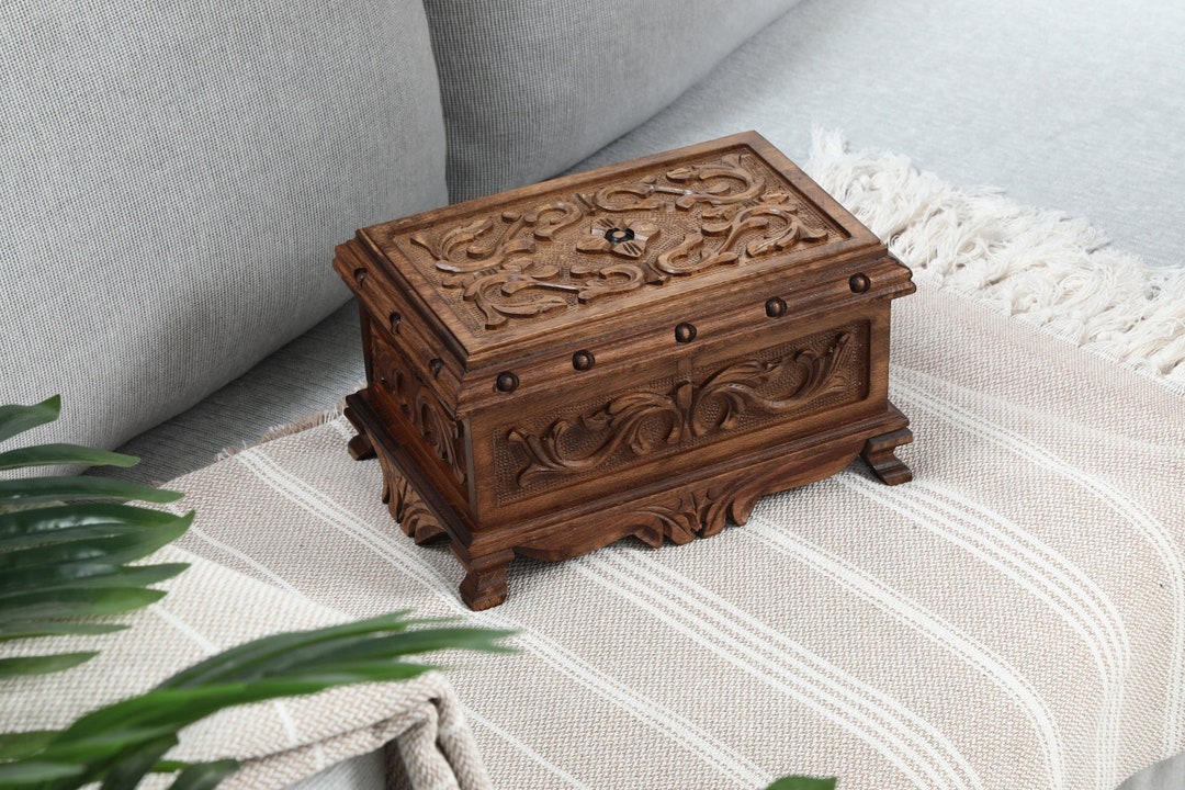 Secret Lock Jewelry Box With Key, Handmade Storage Chest, Walnut ...