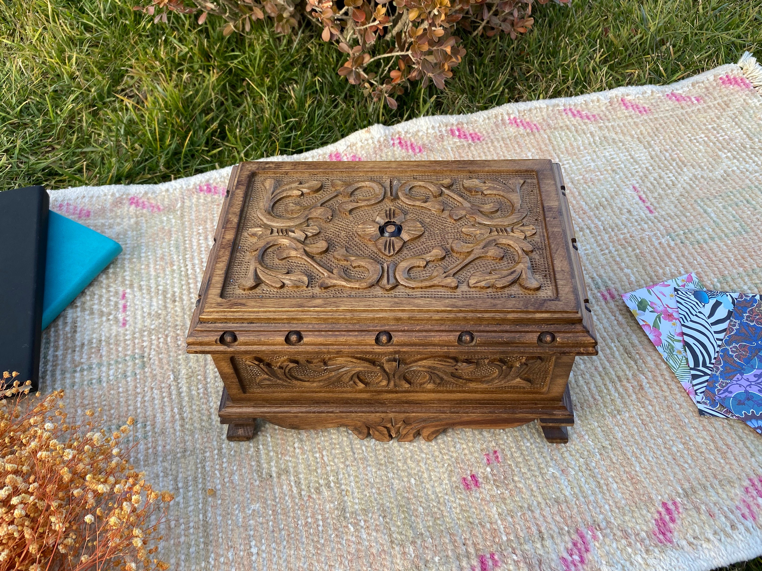 suppliers online Treasure Chest With Lock, Wooden Keepsake Box, Carved ...