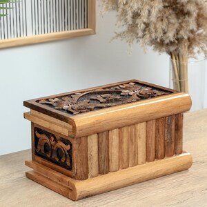 Two Tone Hand Carved Secret Lock Jewelry Box, Personalized Puzzle Box ...
