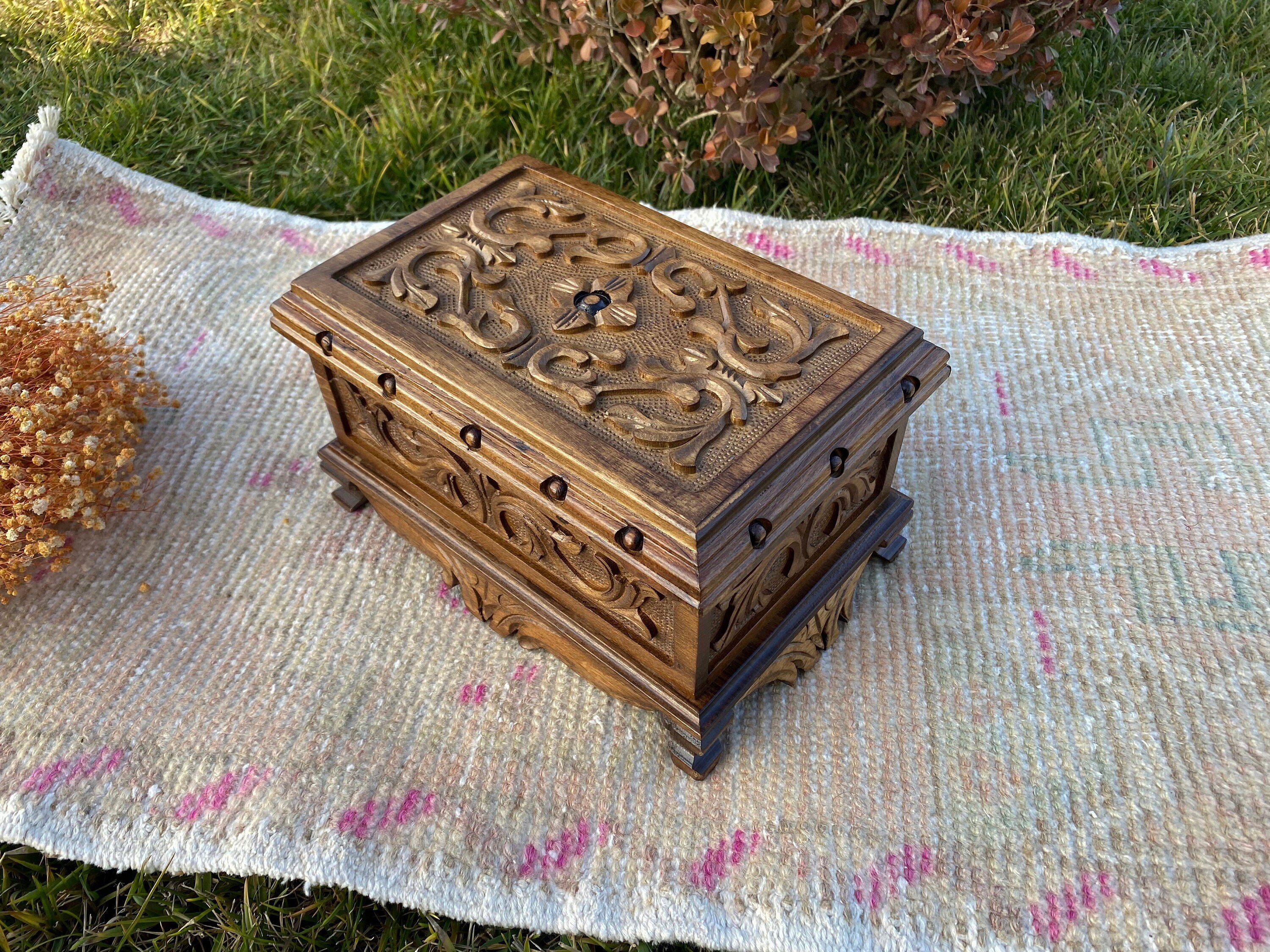 suppliers online Treasure Chest With Lock, Wooden Keepsake Box, Carved ...
