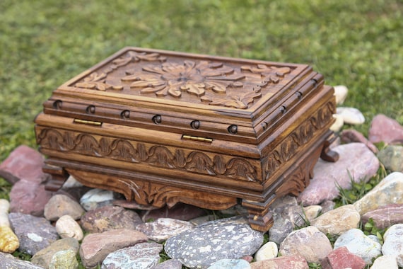 Wooden Jewelry Box Large Lock Box With Key Wood Locking - Etsy