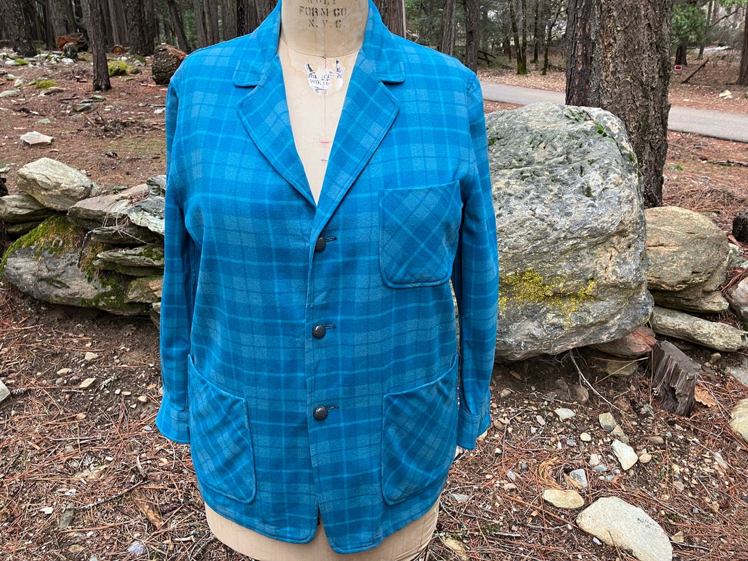 1950s 50s Curvy Volup 49er Pendleton Plus Size Turquoise Plaid Wool Jacket - Etsy