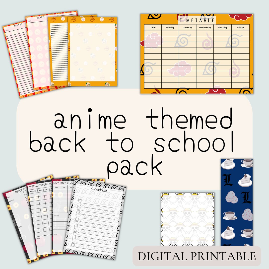 Buy Shounen Anime Themed Back to School Pack Digital Printable Type 3 ...