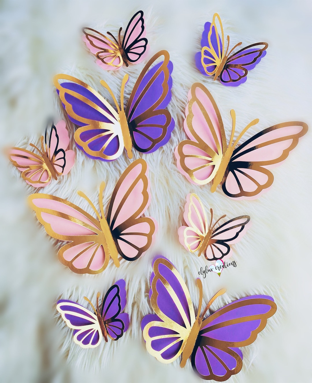 Gold Pink Lavender Paper Butterfly, 2D Butterflies, Layered Butterflies ...