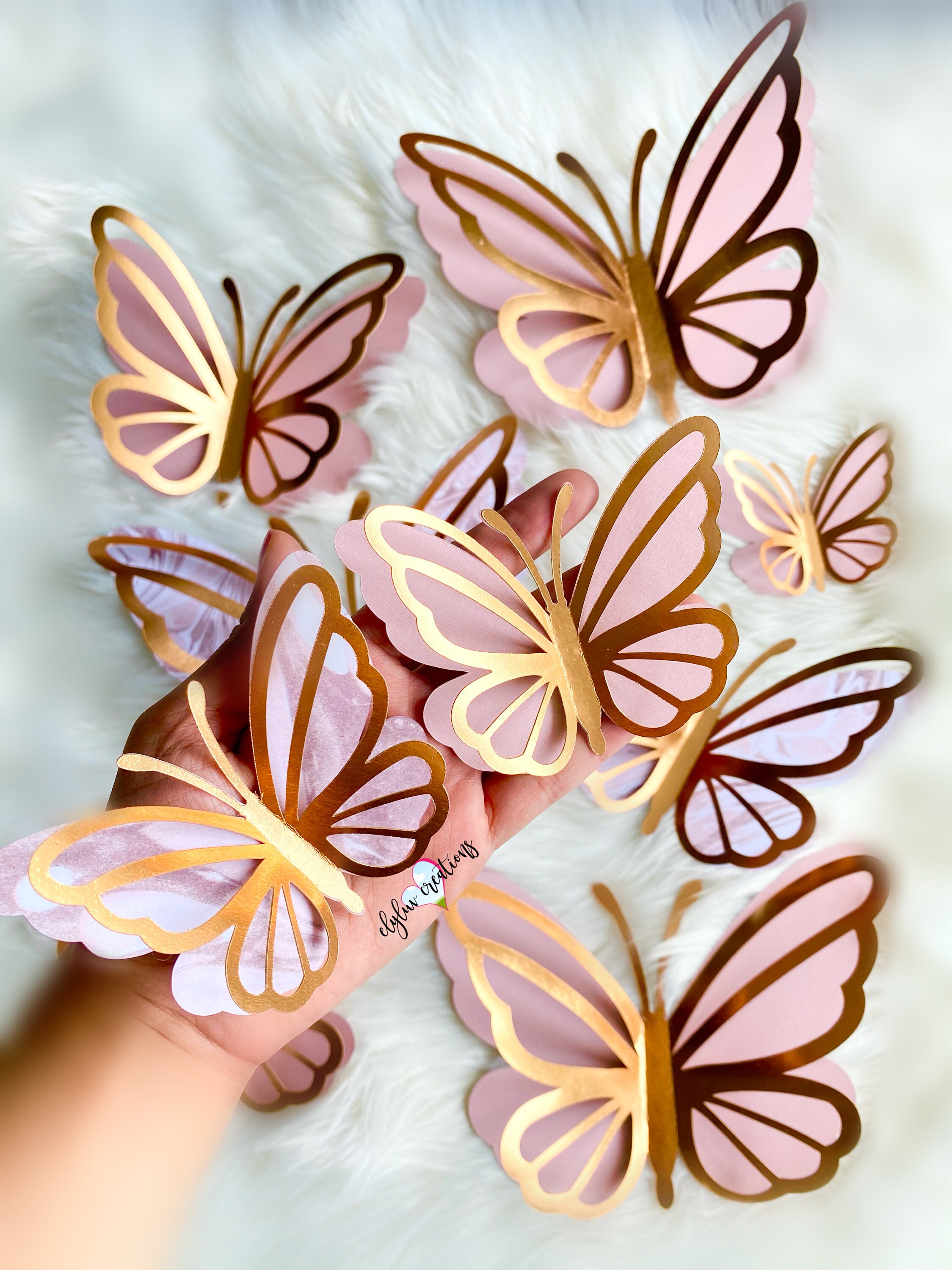 Rose Gold Paper Butterfly Set, 2D Butterflies, Layered Butterflies ...