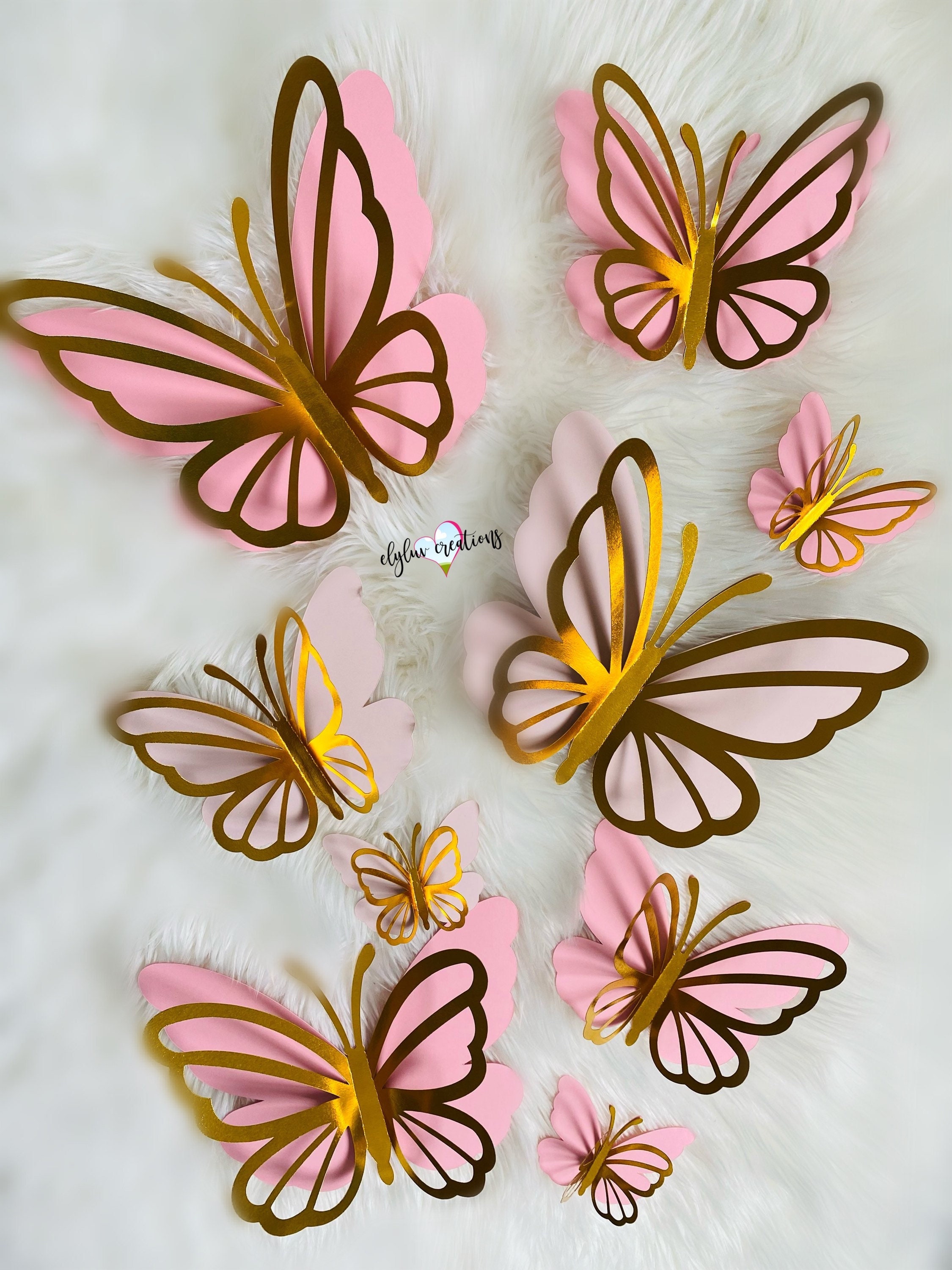 Gold and Pink Butterfly Set 2D Butterflies Layered - Etsy