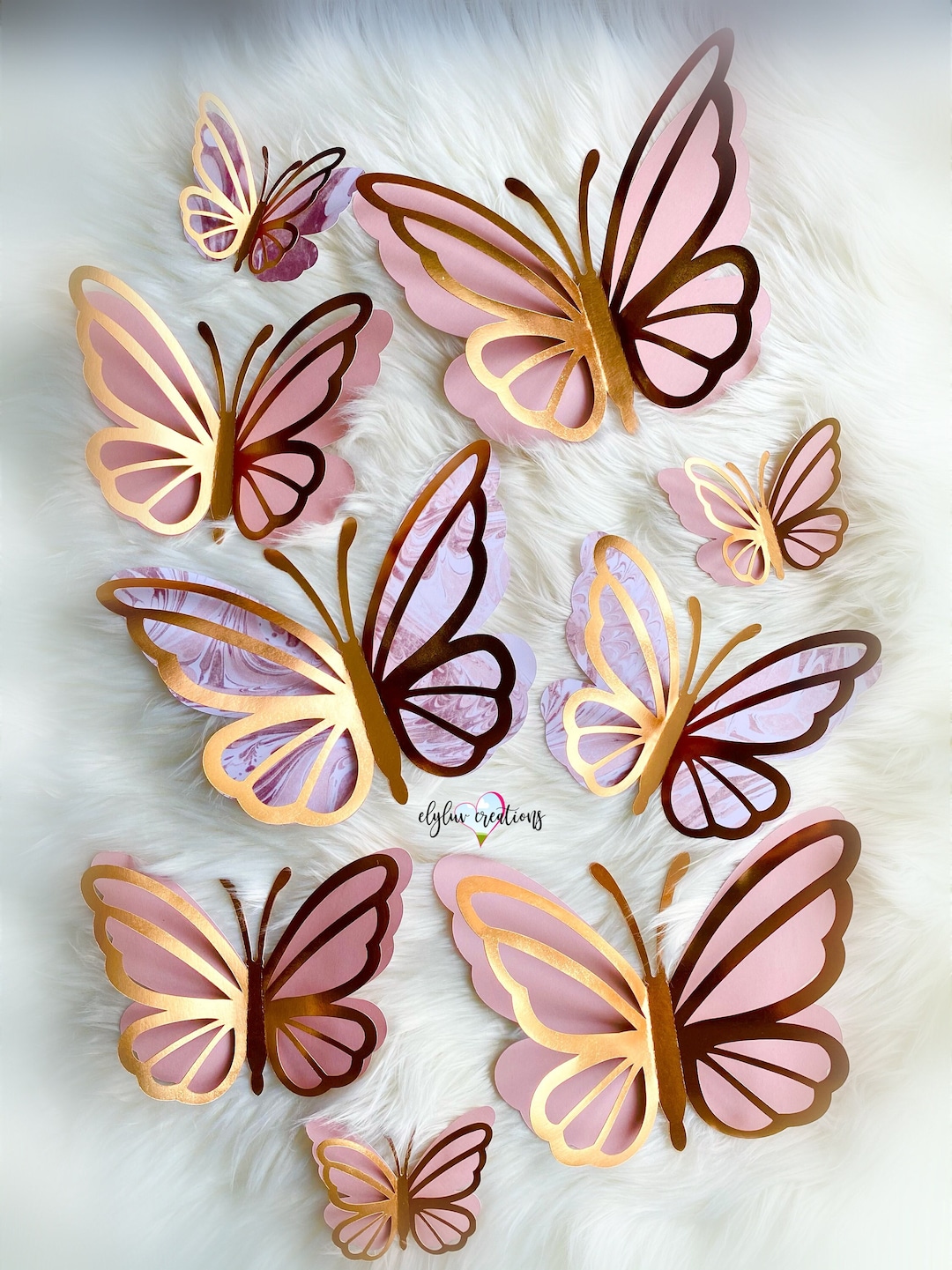 Rose Gold Paper Butterfly Set, 2D Butterflies, Layered Butterflies ...