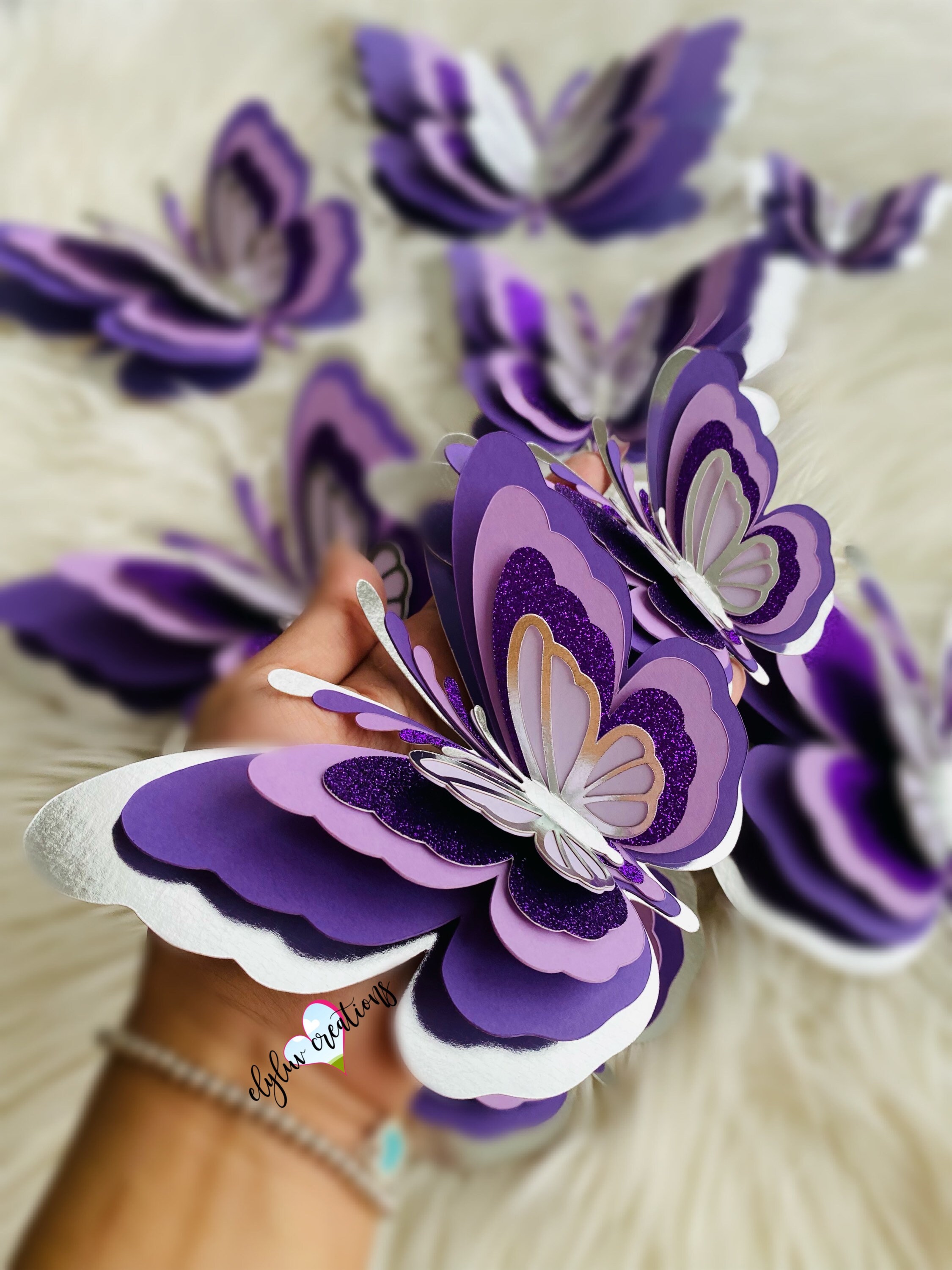 Purple and Silver Paper Butterfly Set, 5D Butterfly Sets, Layered ...