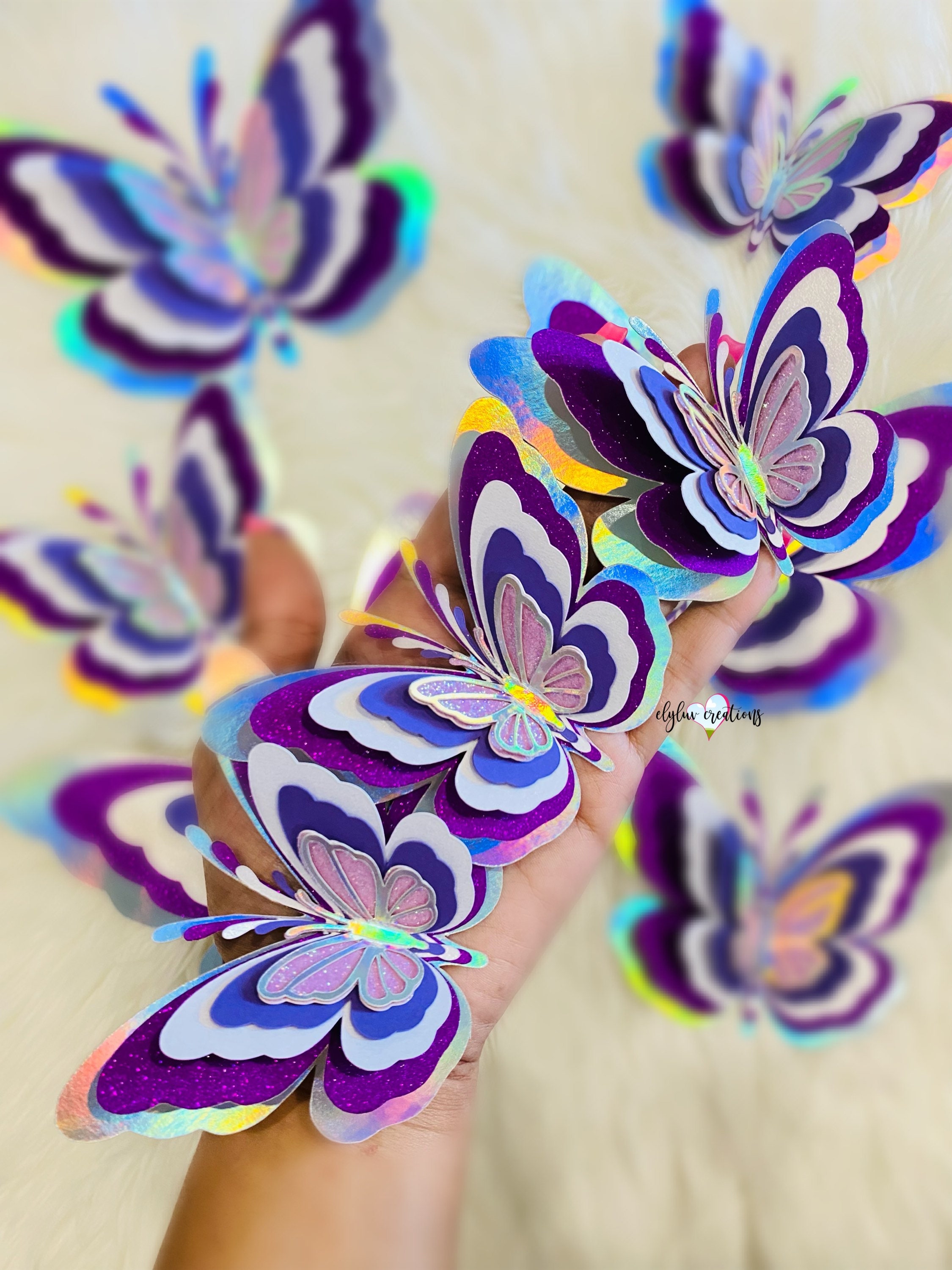 Purple Holographic Butterfly Set 5D Butterfly Sets Layered - Etsy