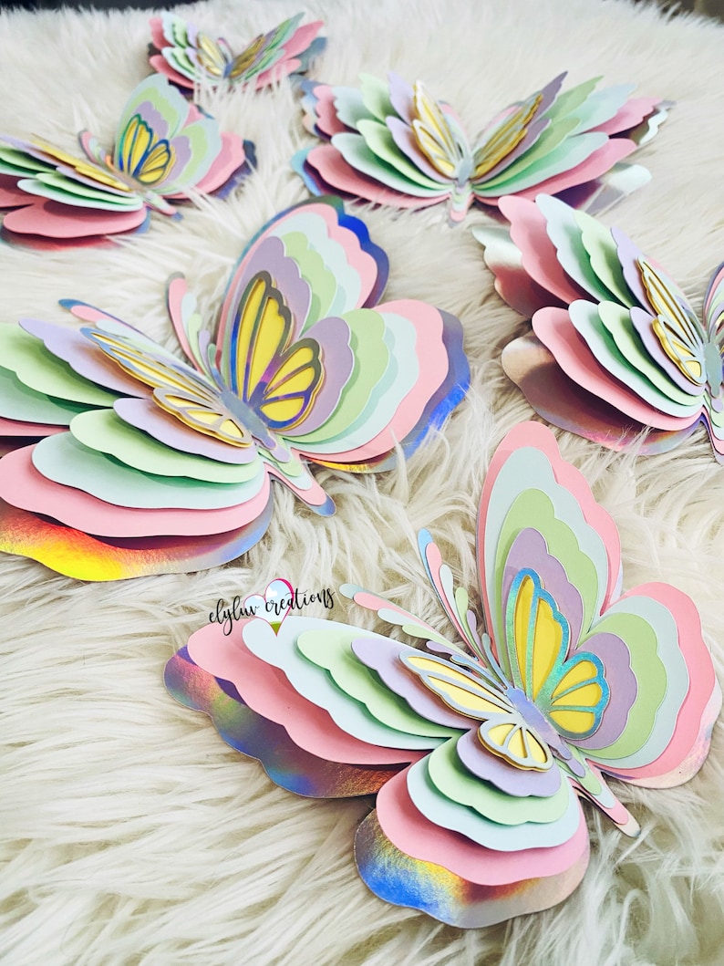 Pastel Rainbow Holographic Butterfly Set, 6D Butterfly Sets, Layered ...