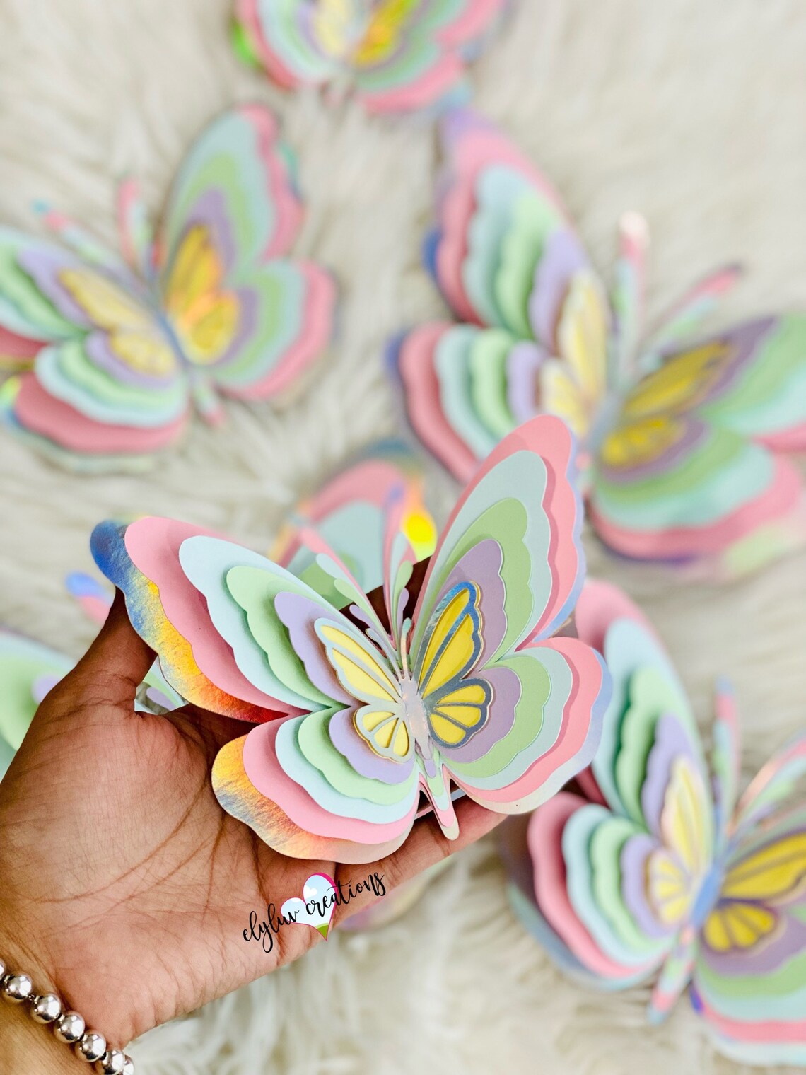 Pastel Rainbow Holographic Butterfly Set, 6D Butterfly Sets, Layered ...