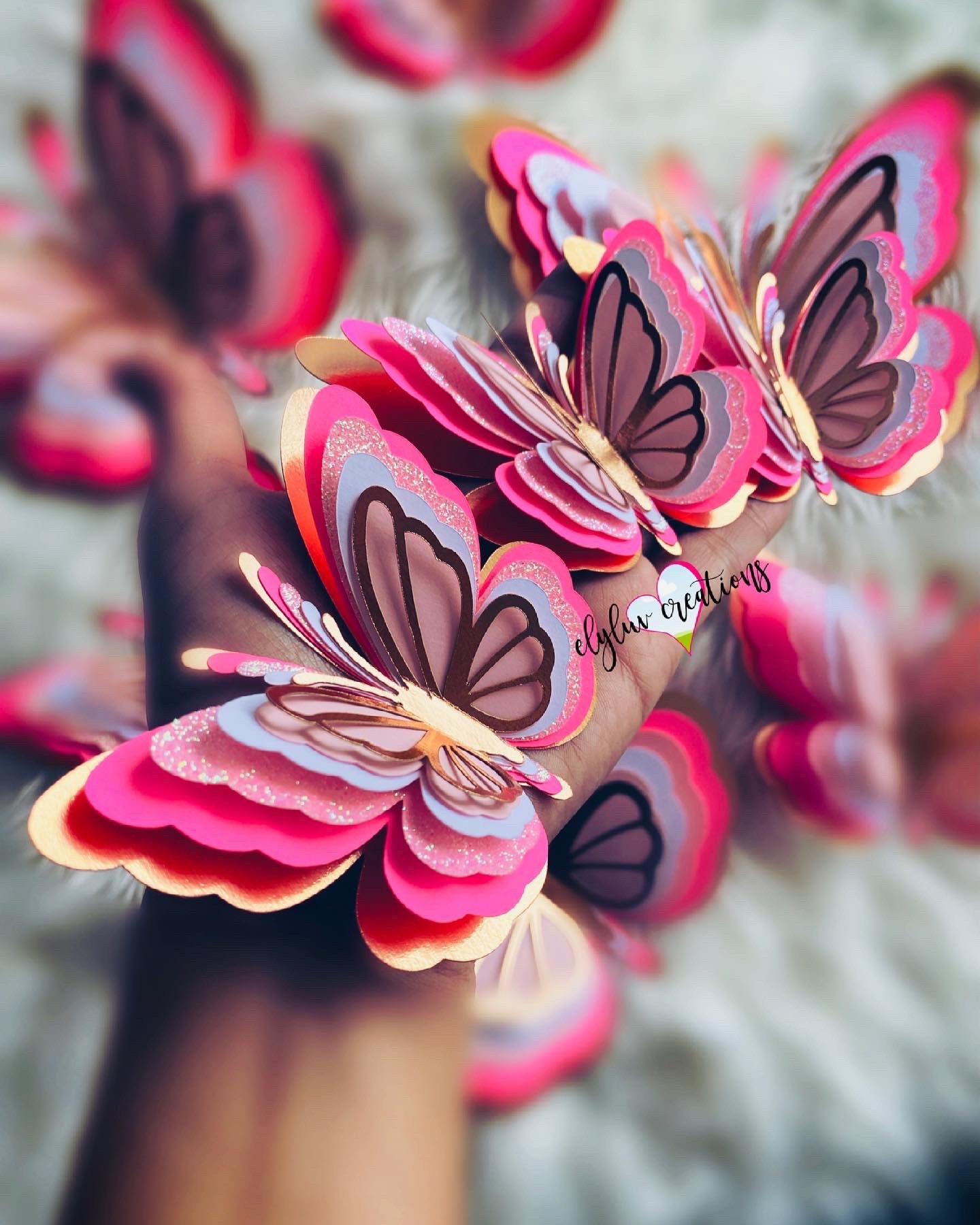 Rose Gold Pink Paper Butterfly Set, 5D Butterfly Sets, Layered ...