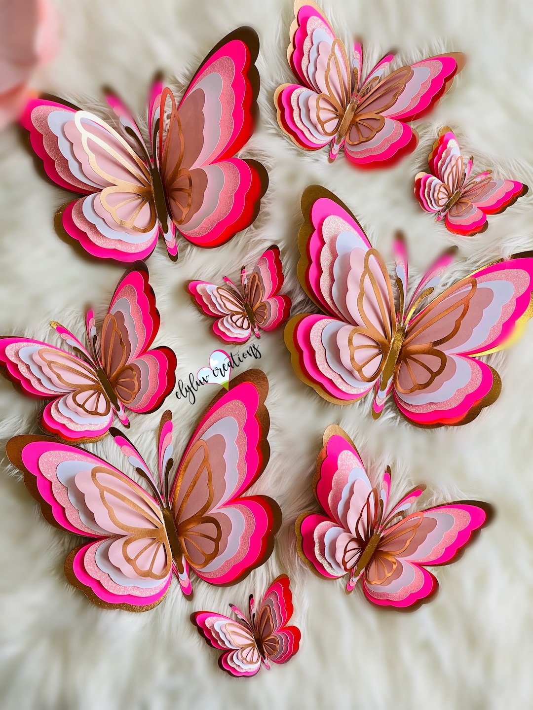 Rose Gold Pink Paper Butterfly Set, 5D Butterfly Sets, Layered ...