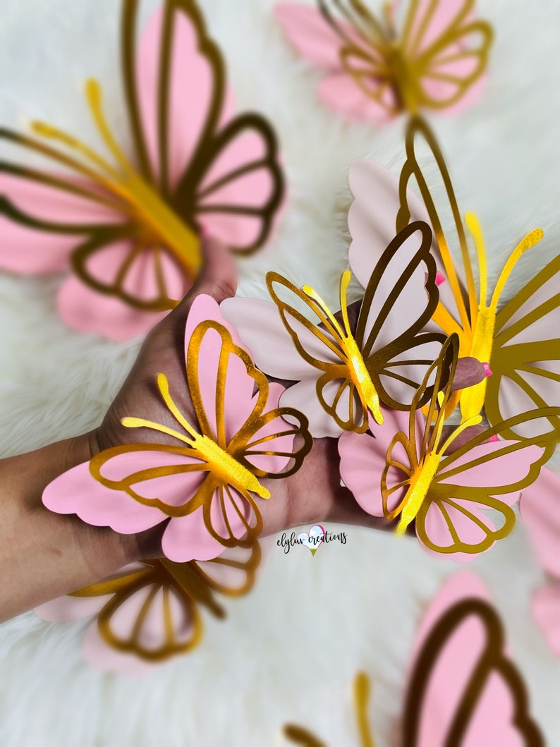 Gold and Pink Butterfly Set 2D Butterflies Layered - Etsy