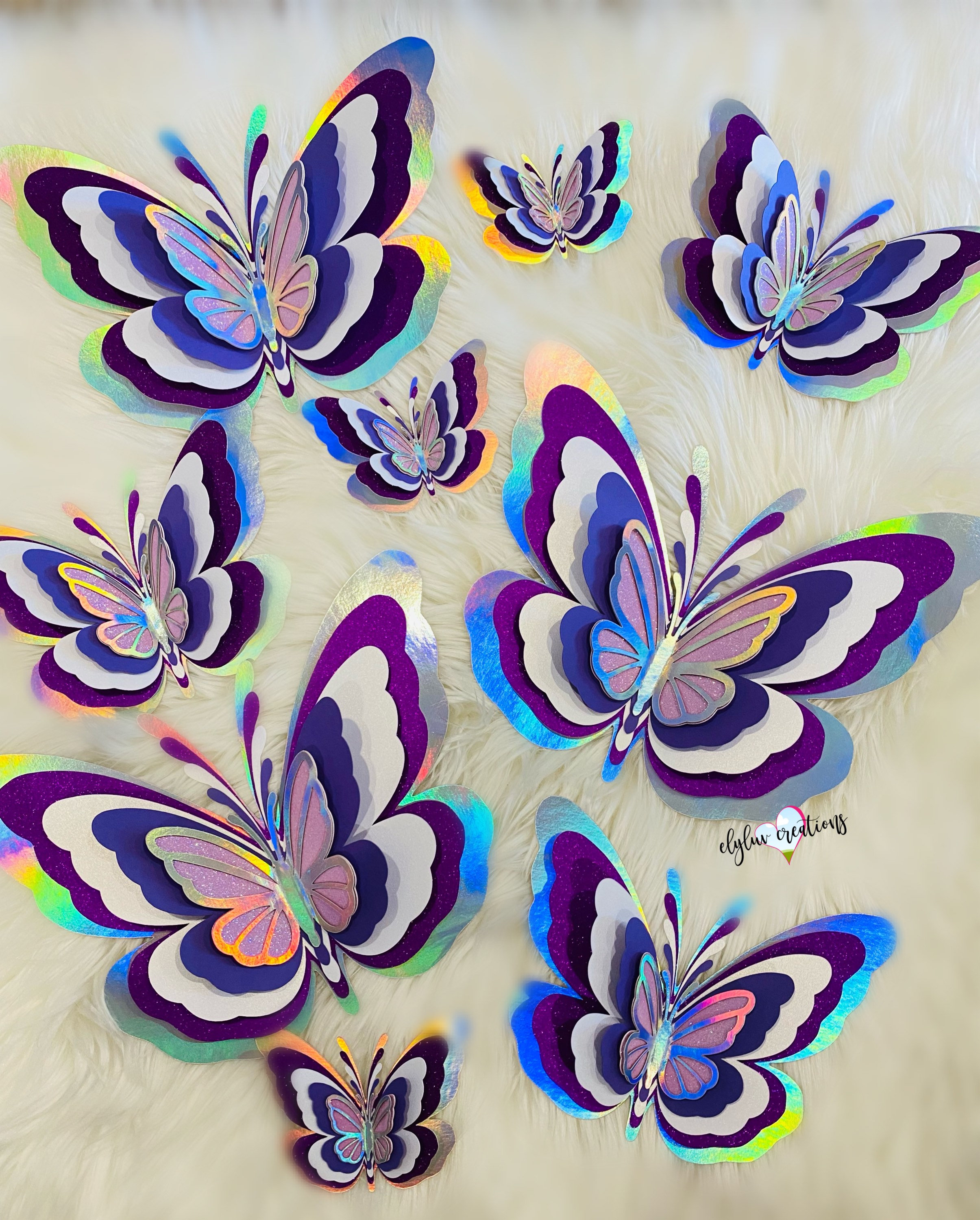 Purple Holographic Butterfly Set 5D Butterfly Sets Layered - Etsy