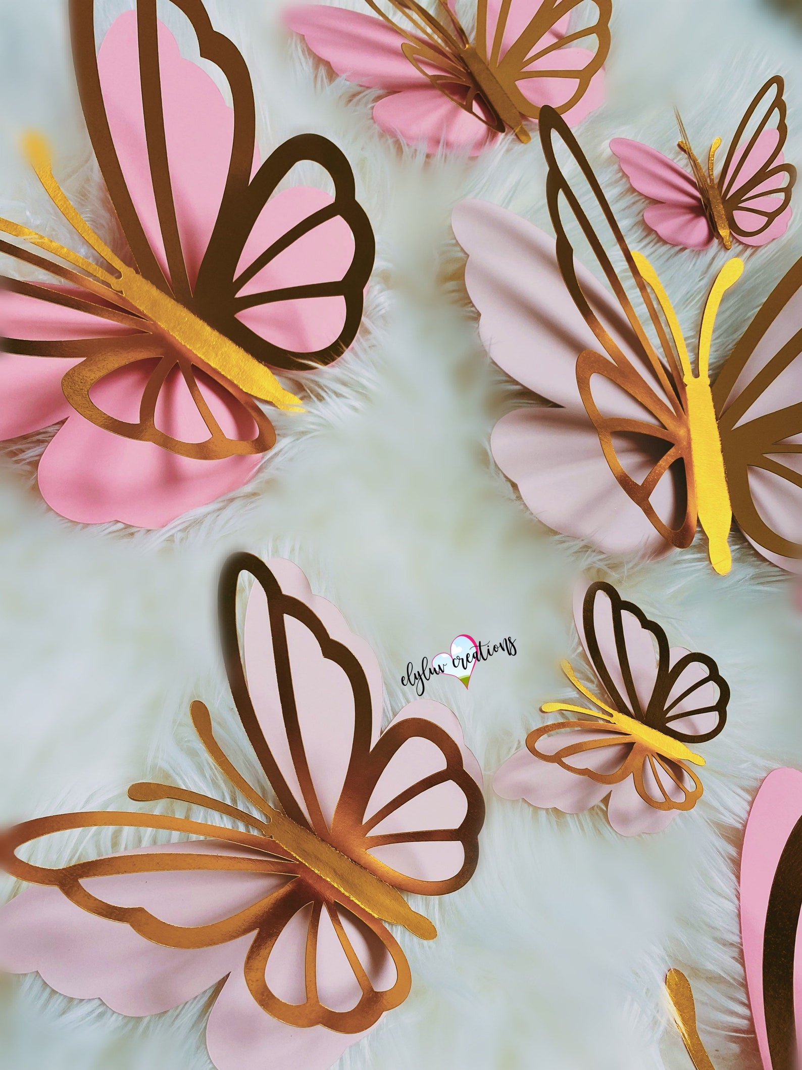 Gold and Pink Butterfly Set, 2D Butterflies, Layered Butterflies, Large ...