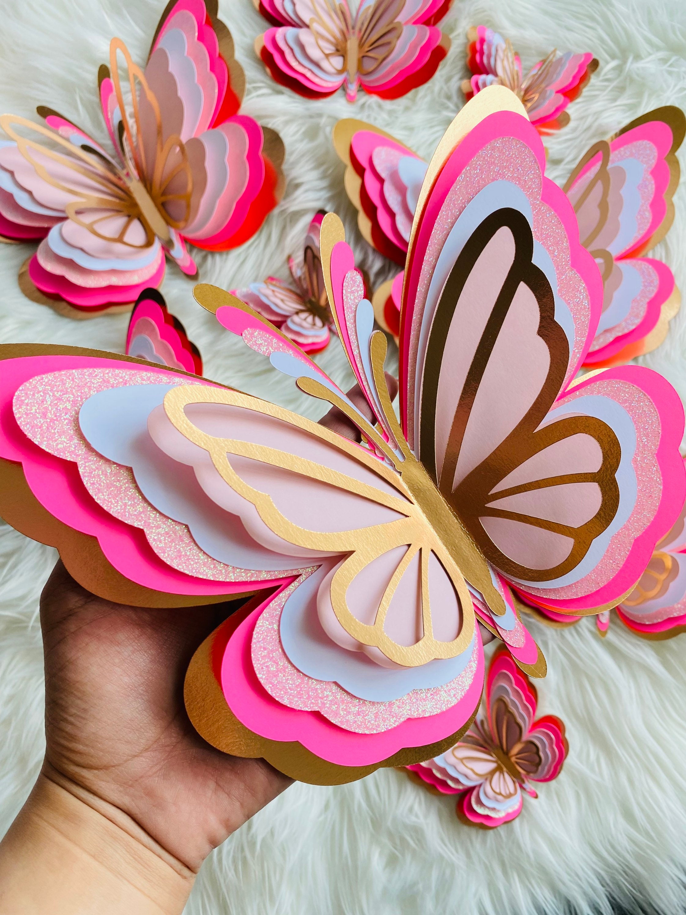 Rose Gold Pink Paper Butterfly Set, 5D Butterfly Sets, Layered ...