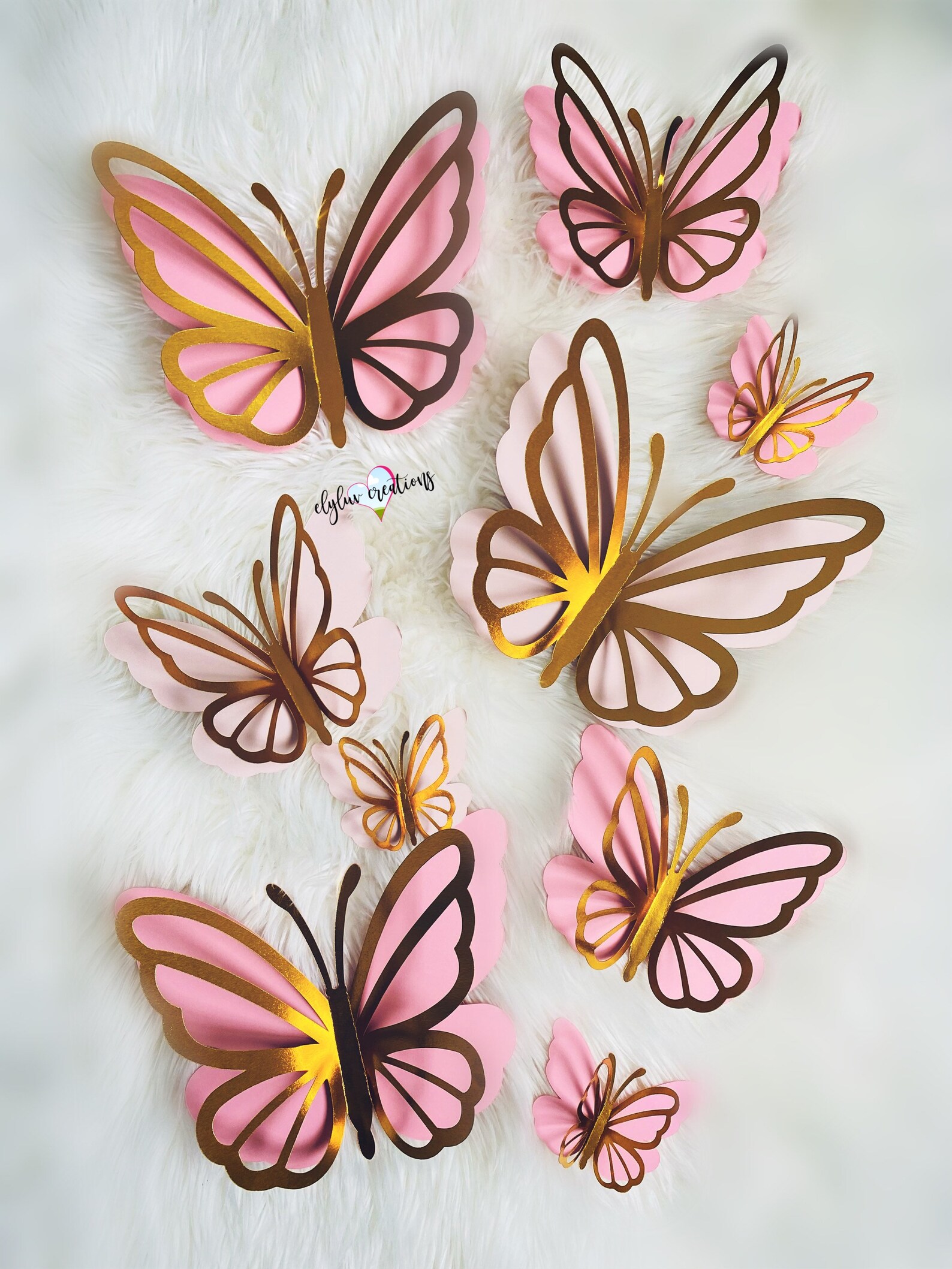 Gold and Pink Butterfly Set, 2D Butterflies, Layered Butterflies, Large ...