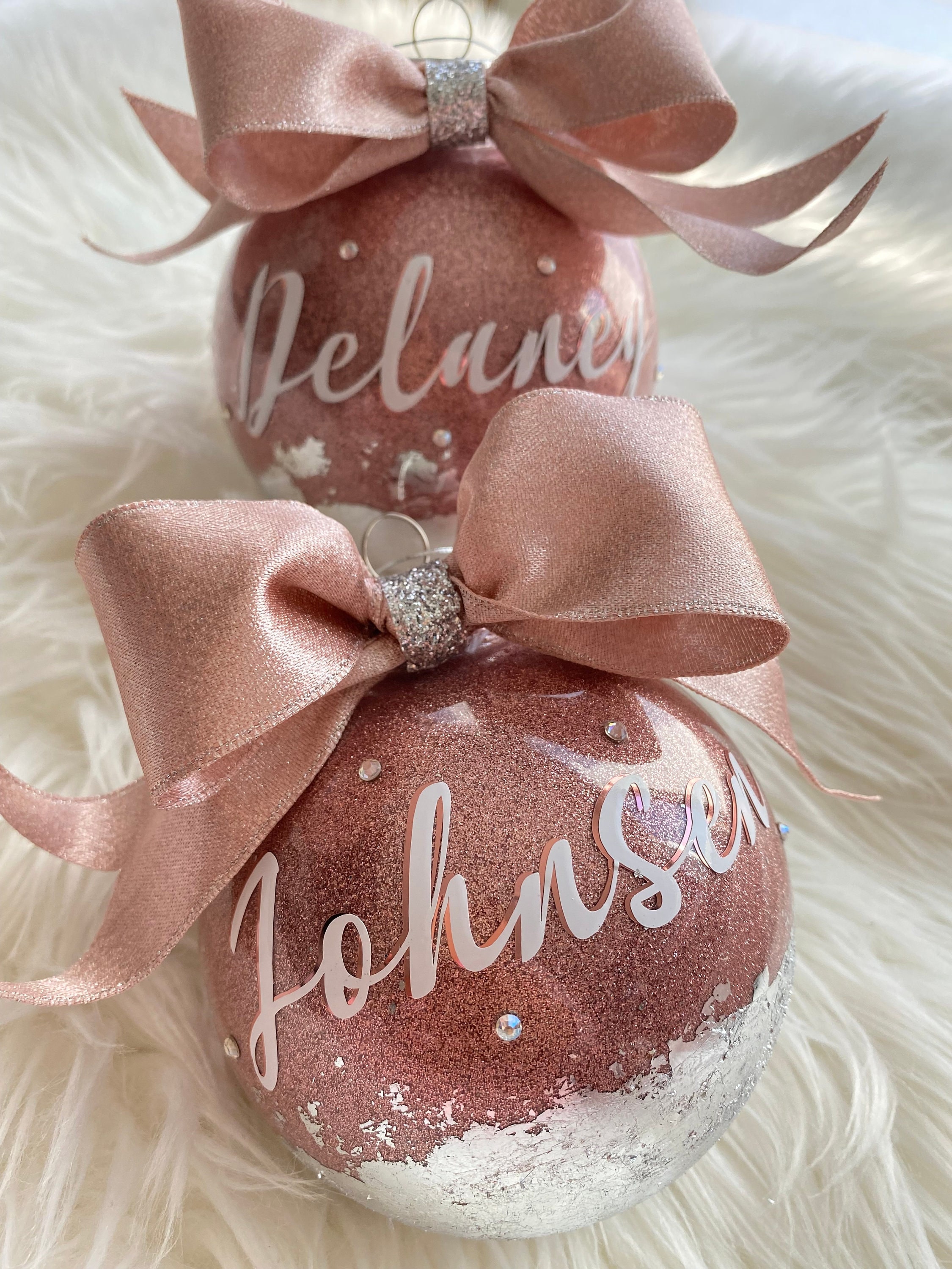 Rose Gold LARGE CHRISTMAS Baubles With RHINESTONES, Personalized ...