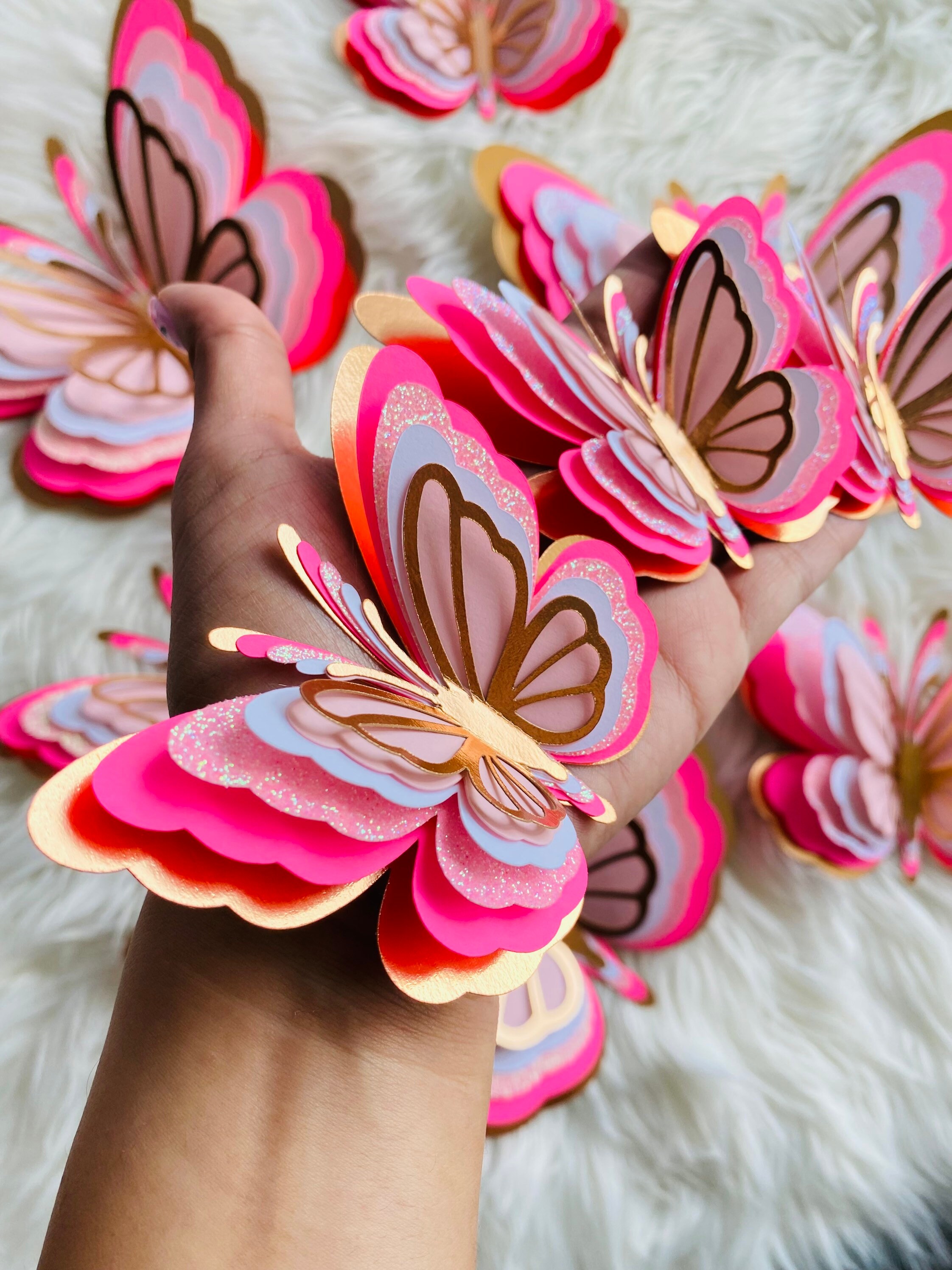 Rose Gold Pink Paper Butterfly Set 5D Butterfly Sets Layered - Etsy