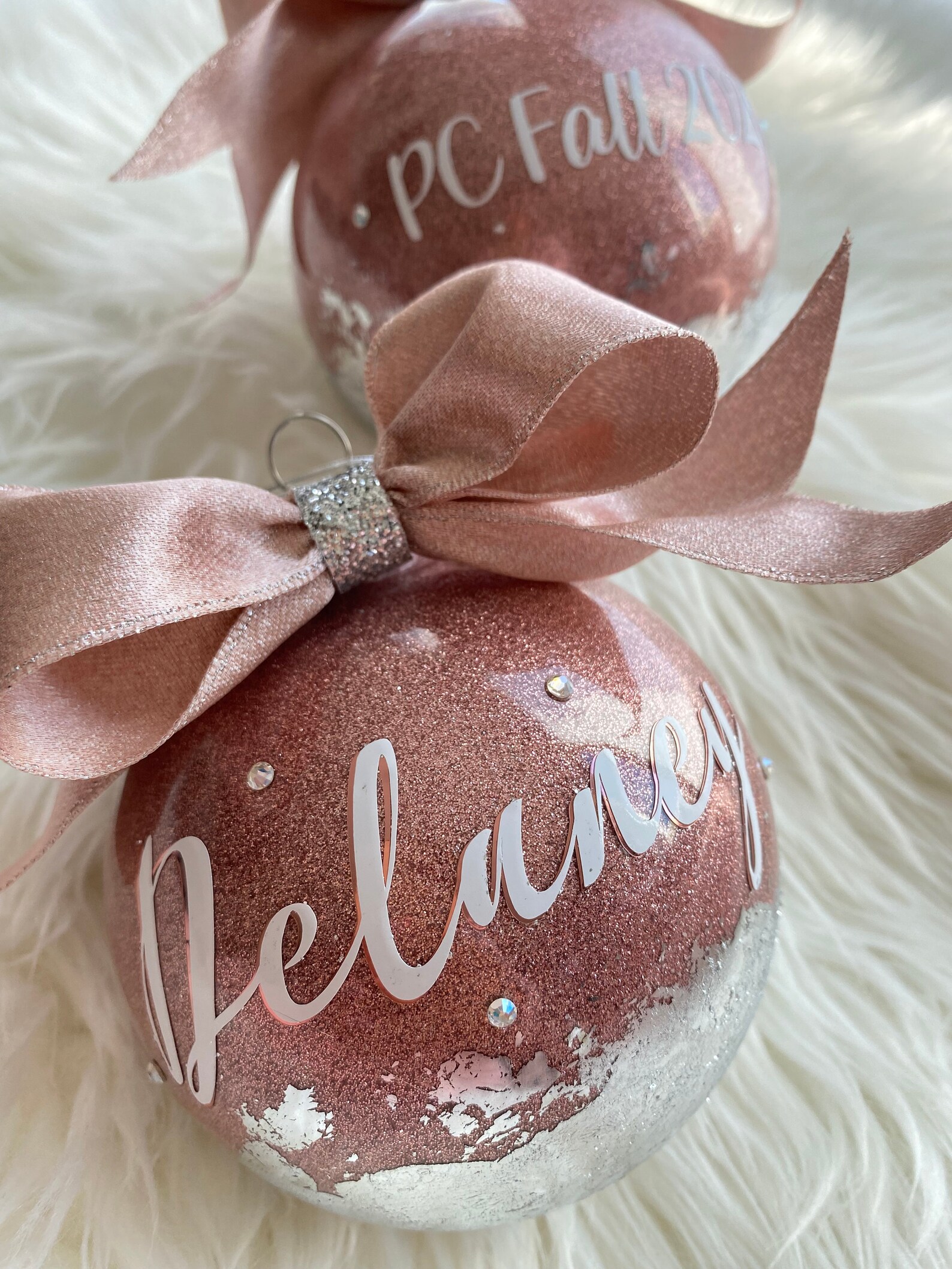Rose Gold LARGE CHRISTMAS Baubles With RHINESTONES, Personalized ...