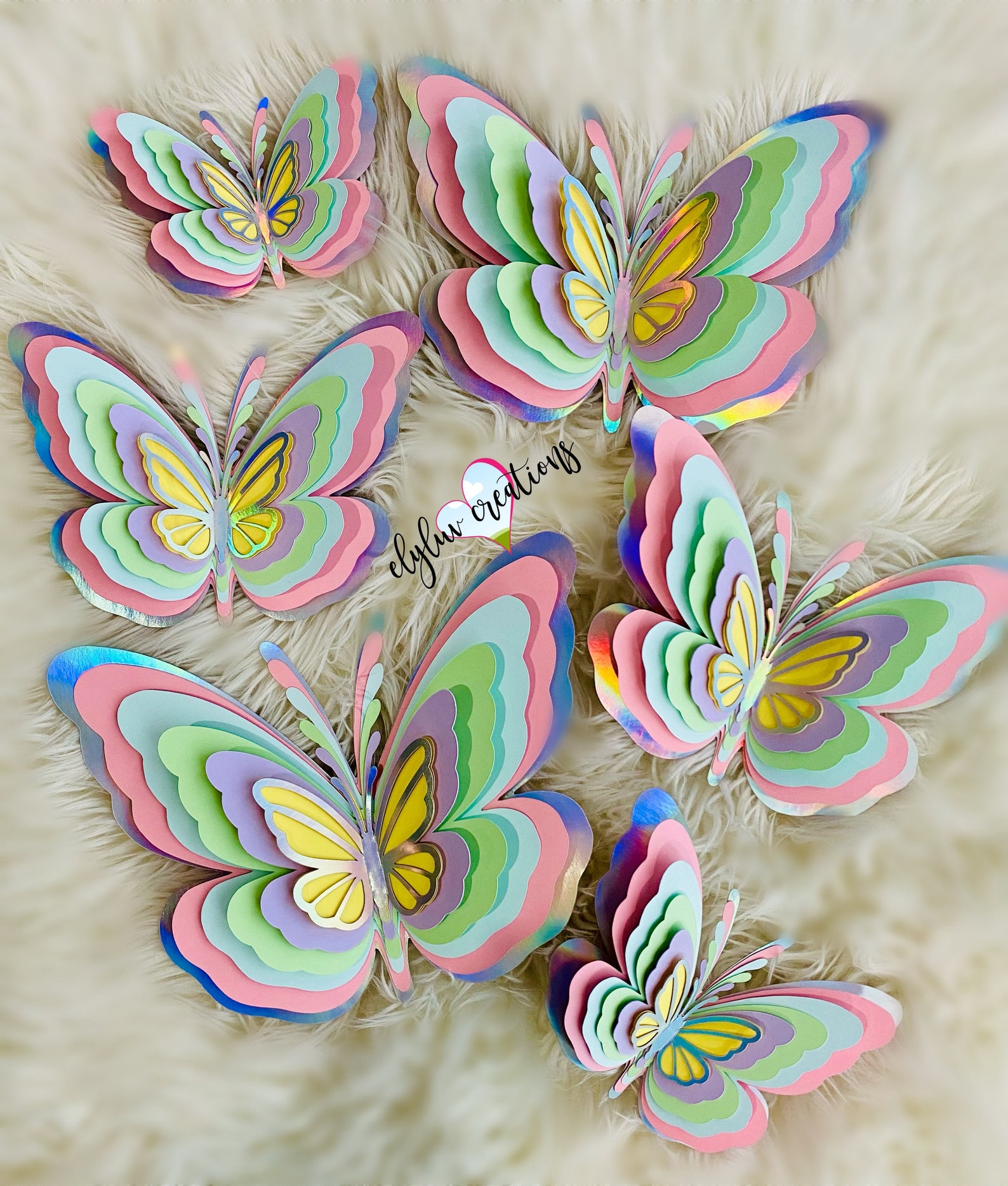 Pastel Rainbow Holographic Butterfly Set, 6D Butterfly Sets, Layered ...