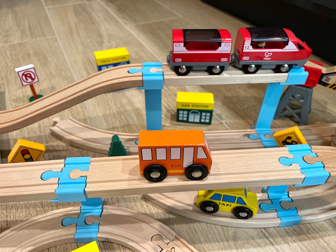 Wooden Train Supports set of 4, 2 Short and 2 Tall Compatible With Brio ...