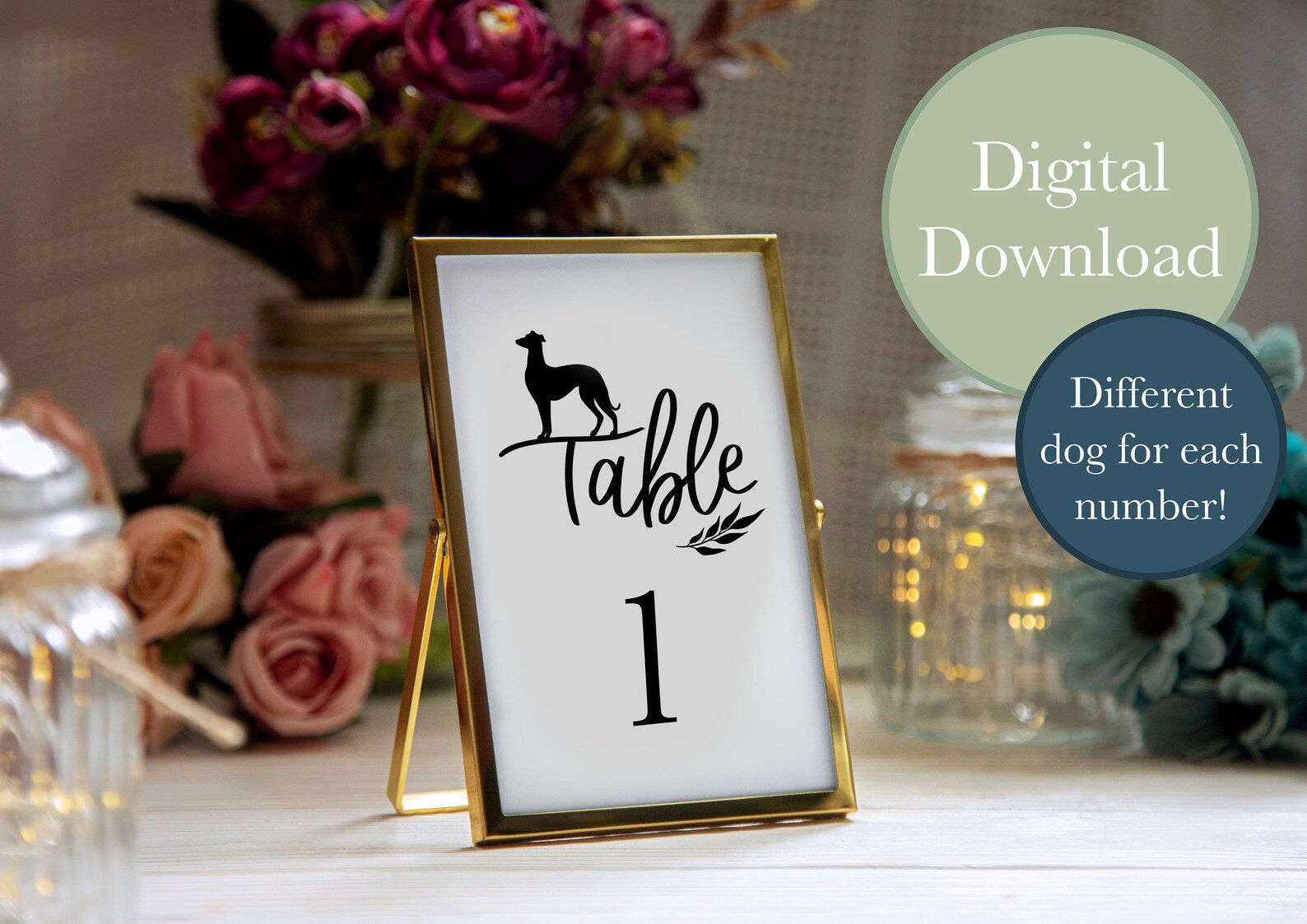 Dog Table Numbers 1 - 15 - Instant Download, Each Number is a Different ...
