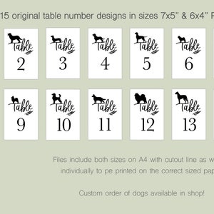 Dog Table Numbers 1 - 15 - Instant Download, Each Number is a Different ...