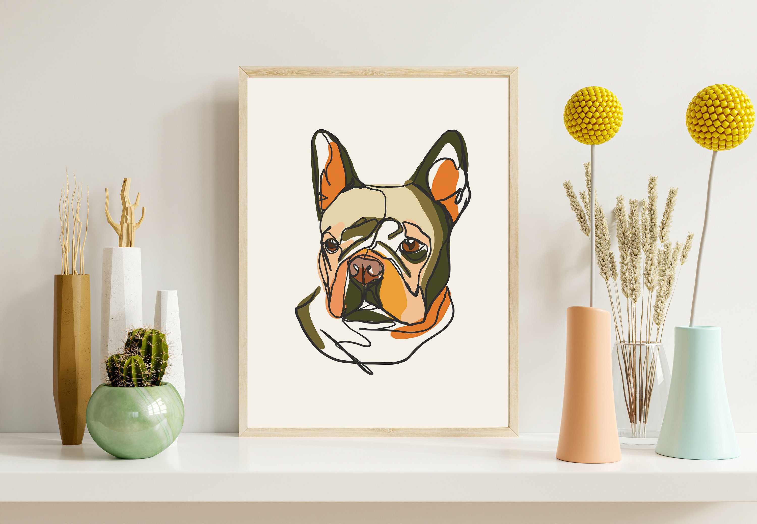 Frenchie Line Art, Animal Prints, Printable Wall Art, Dog Line Art, Dog ...