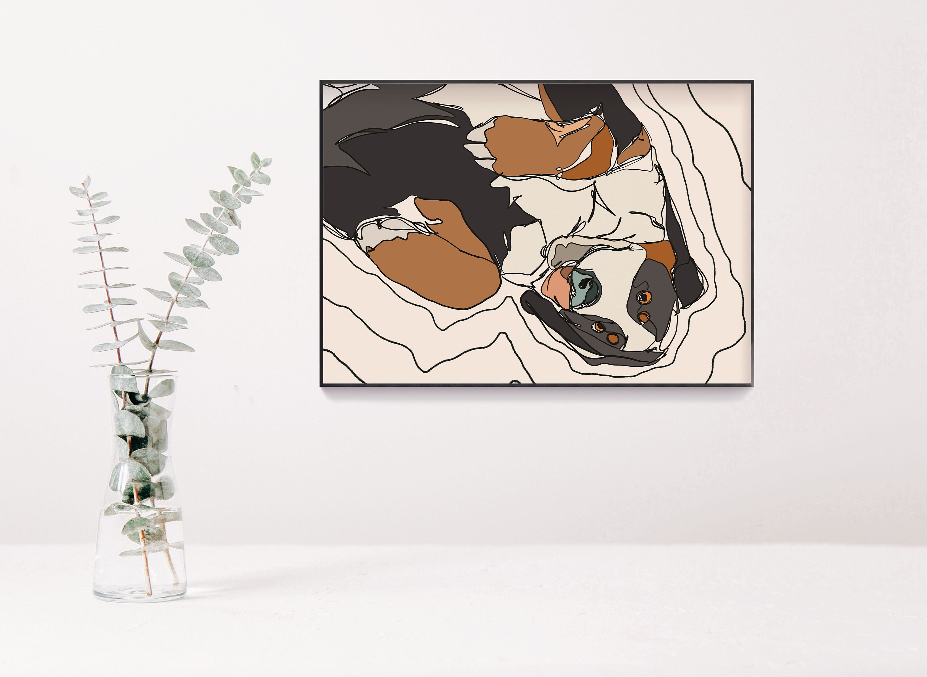 Goofy Dog Laying Down, Printable Wall Art, Animal Prints, Dog Line Art ...
