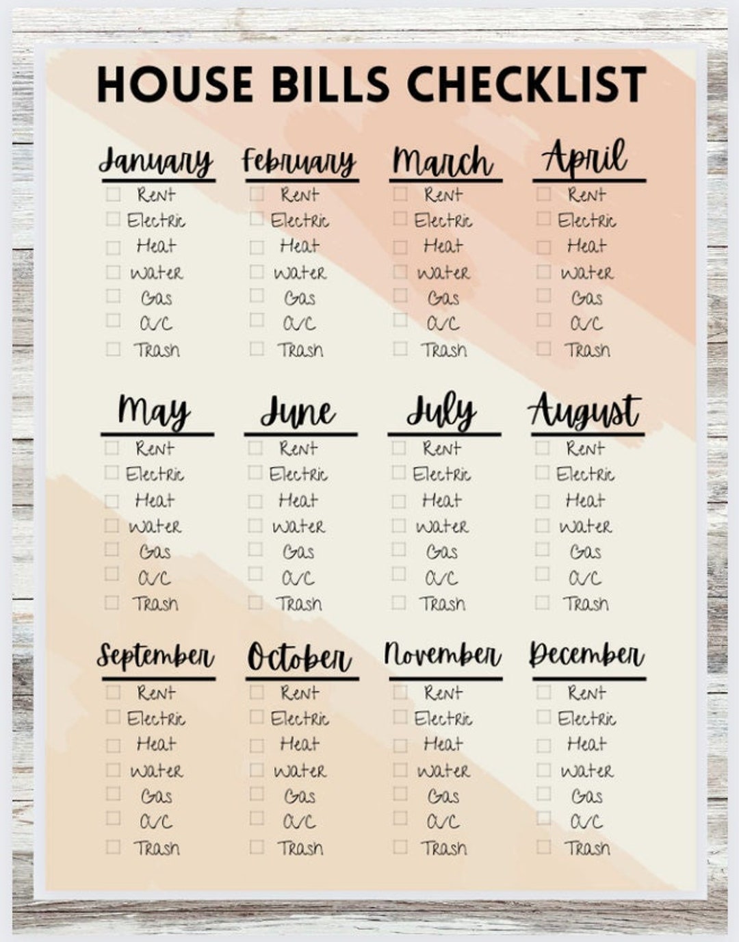 Editable & Printable Monthly House Bills Checklist/renter's Monthly ...