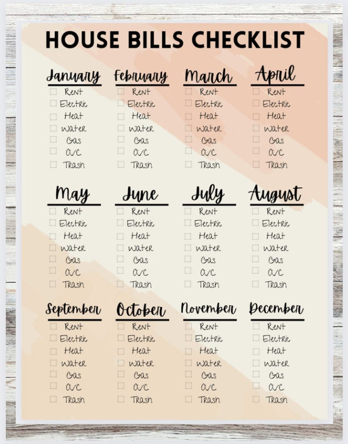 Editable & Printable Monthly House Bills Checklist/renter's Monthly ...