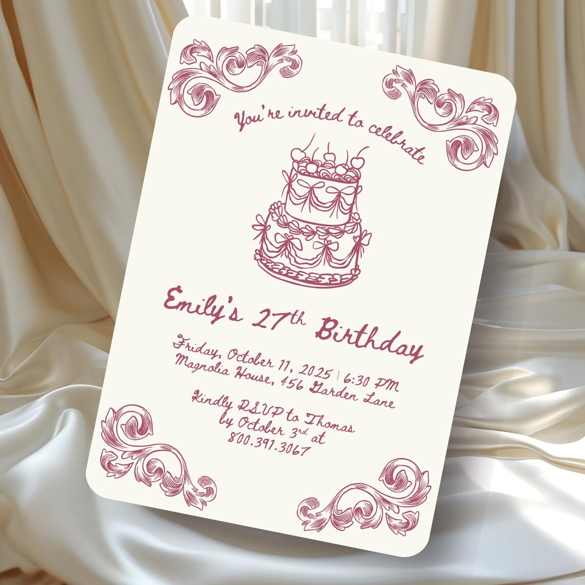 Vintage Cake Birthday Invitation - Elegant Frills Birthday Soirée ...