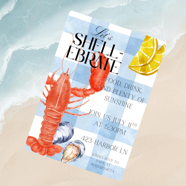 Editable Let’s Shell-ebrate Summer Lobster Invitation | Seafood Boil ...