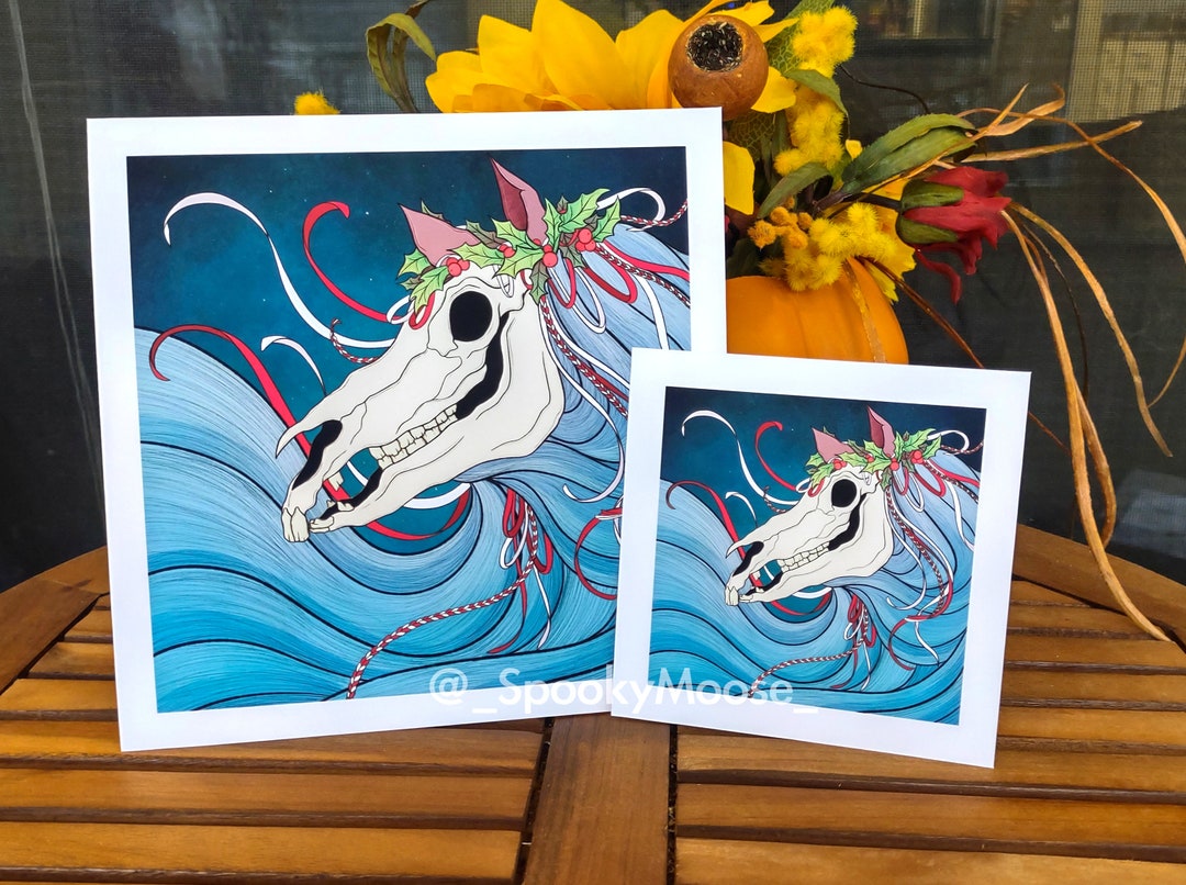 Mari Lwyd Art Print | Winter Solstice Art | Welsh Christmas Tradition ...